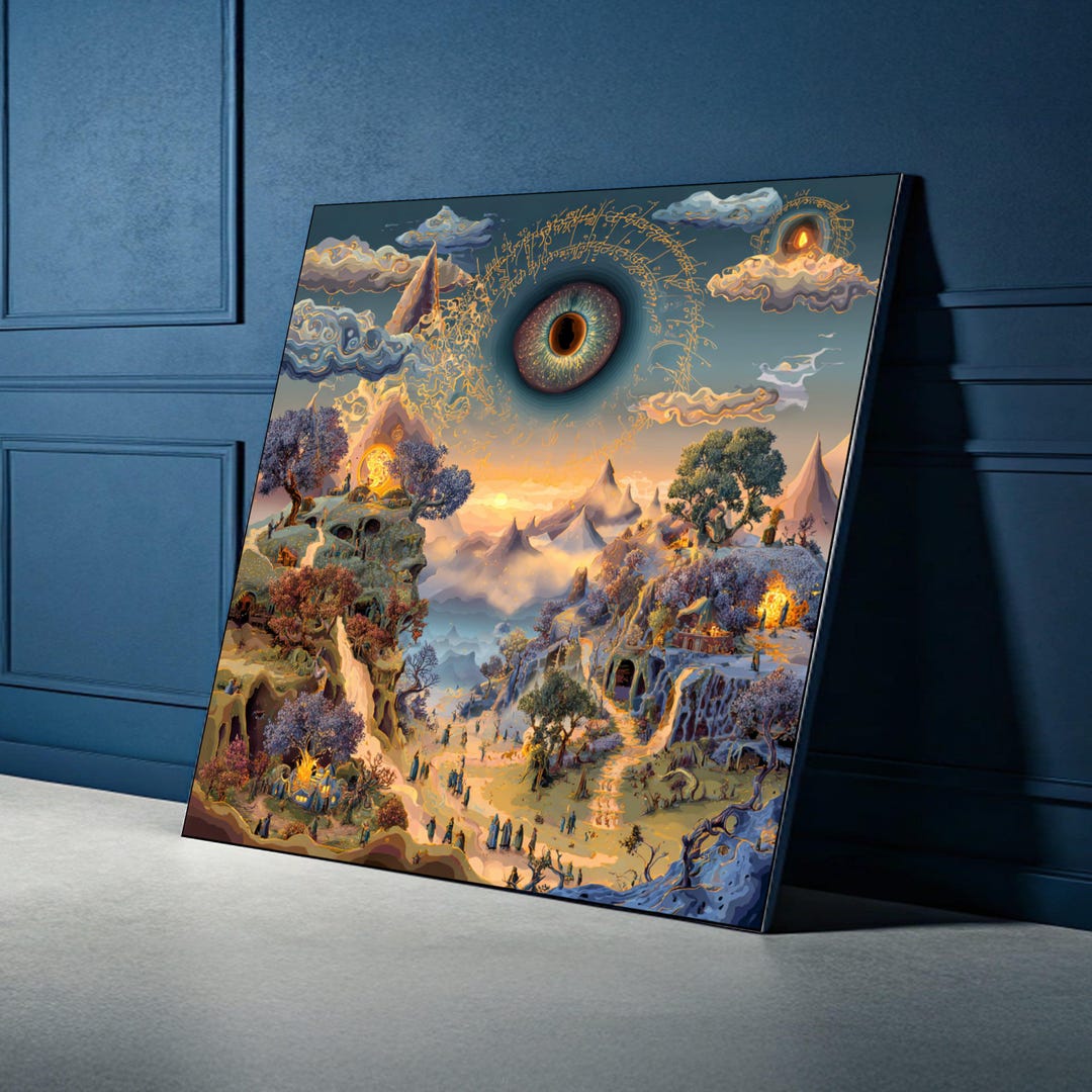 Surreal Fantasy Landscape Canvas, Mystical Eye in Sky Wall Art ...