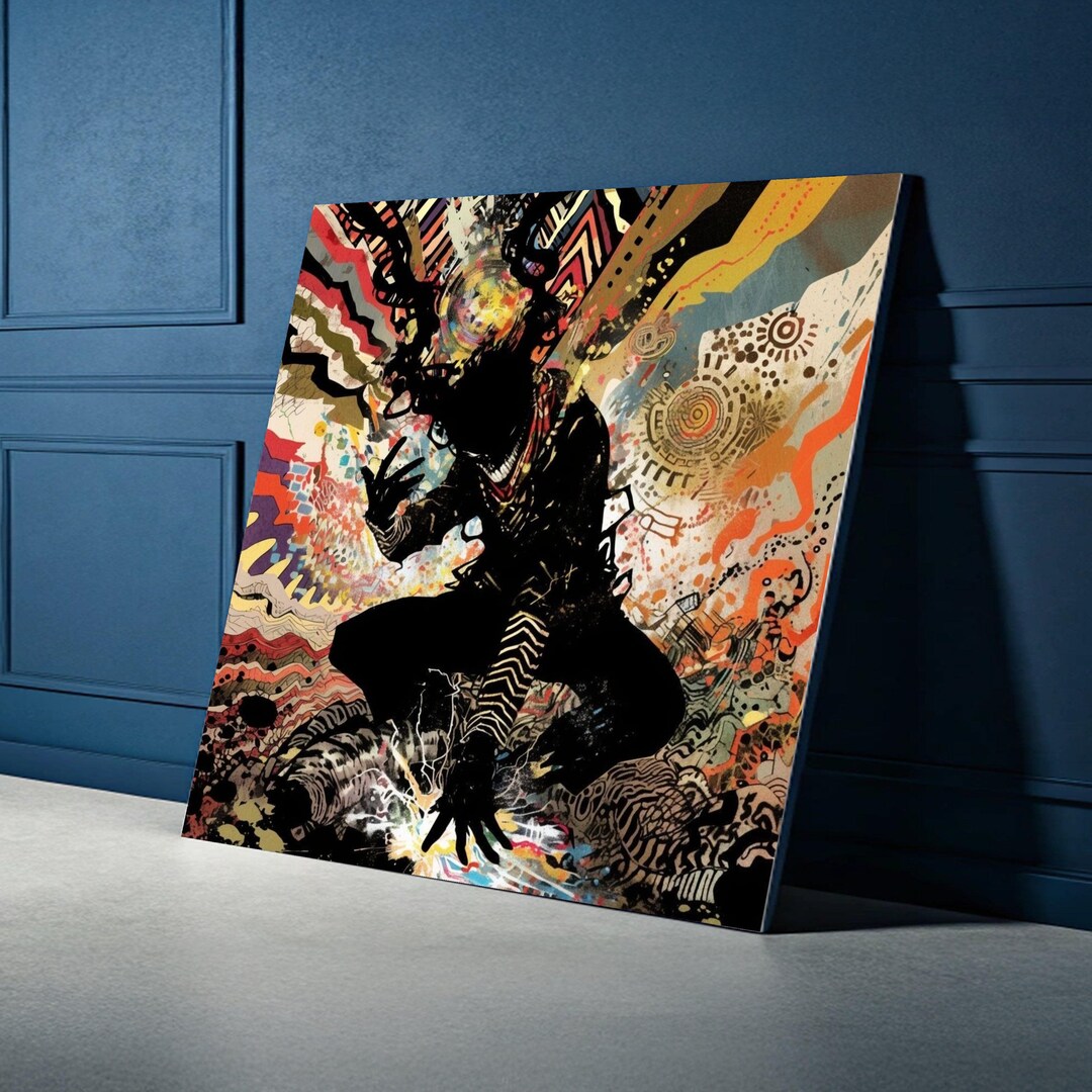 Abstract Psychedelic Shadow Figure Canvas, Surreal Urban Art, Colorful ...
