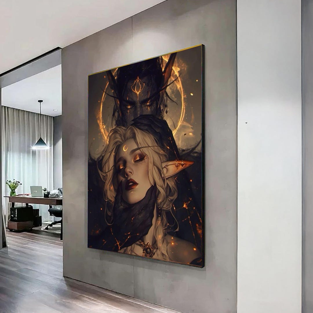 Dark Fantasy Elven Couple Canvas Wall Art, Mystical Portrait, Magical ...