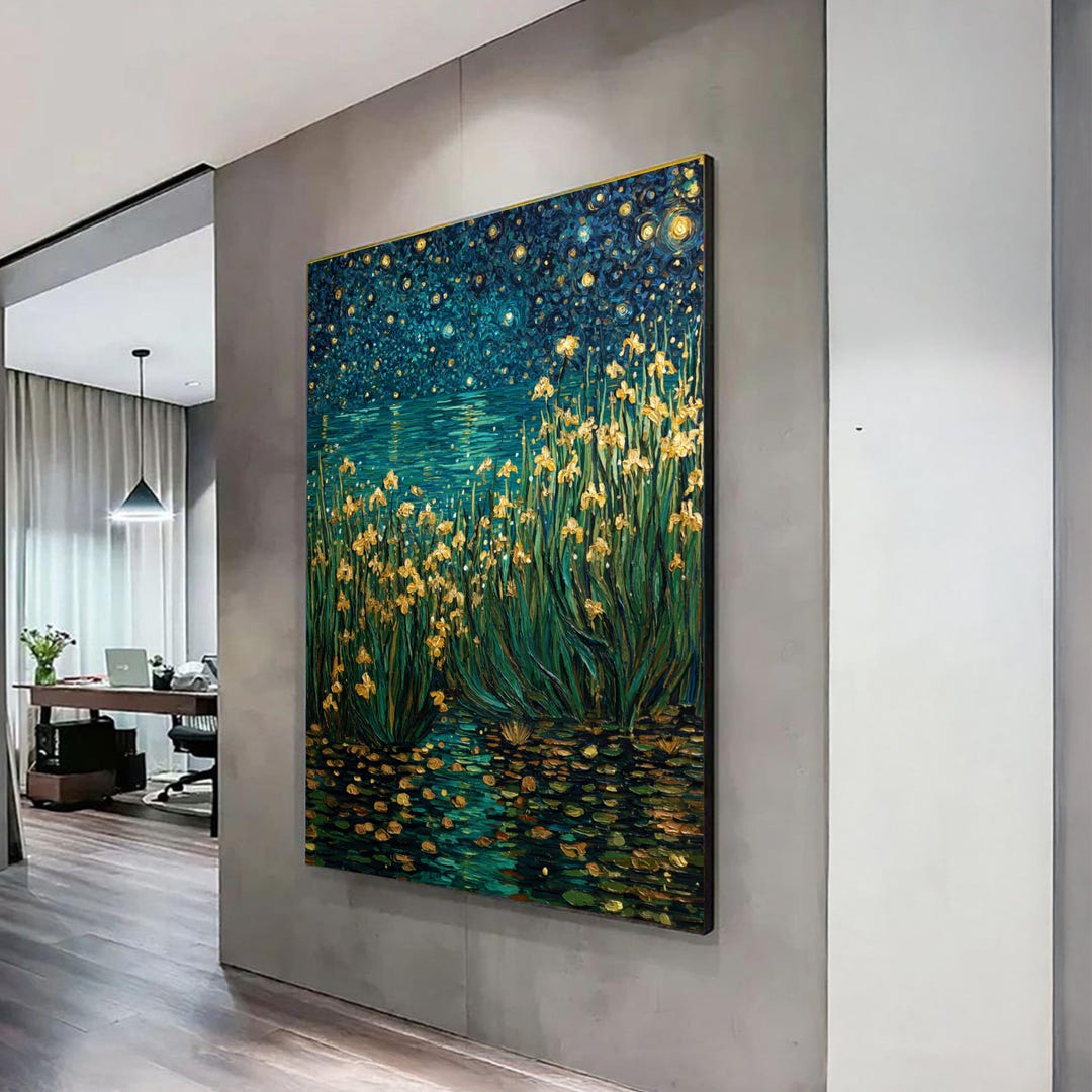Starry Night Flowers Canvas, Impressionist Floral Wall Art, Van Gogh ...
