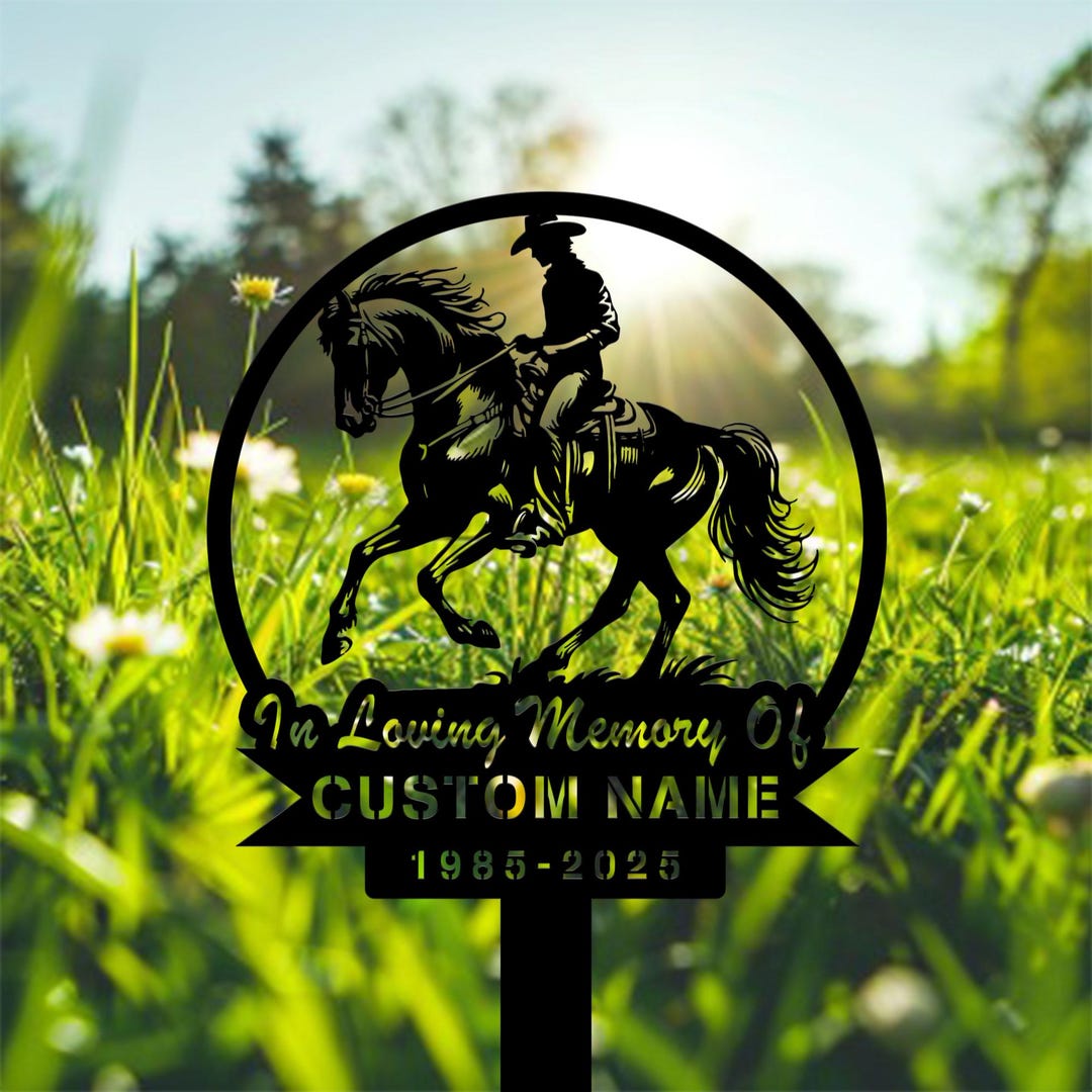 Personalized Cowboy Memorial Garden Stake for Dad, Horseback Rider ...