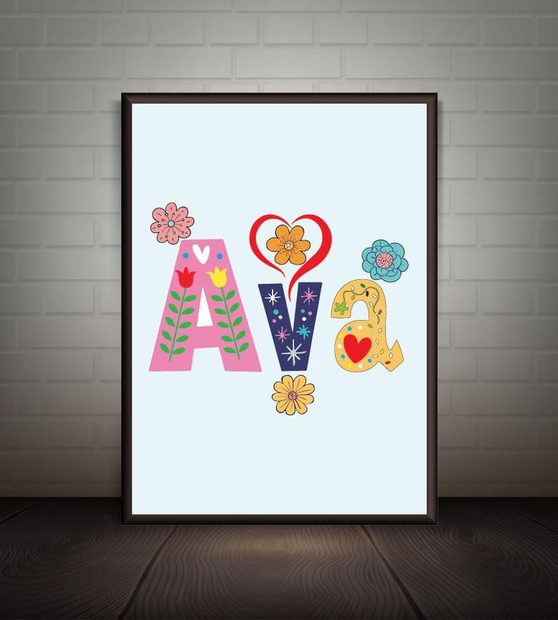 Ava, Nursery Name Decor, Baby Girl Name Print, Custom Name, Kids Room ...