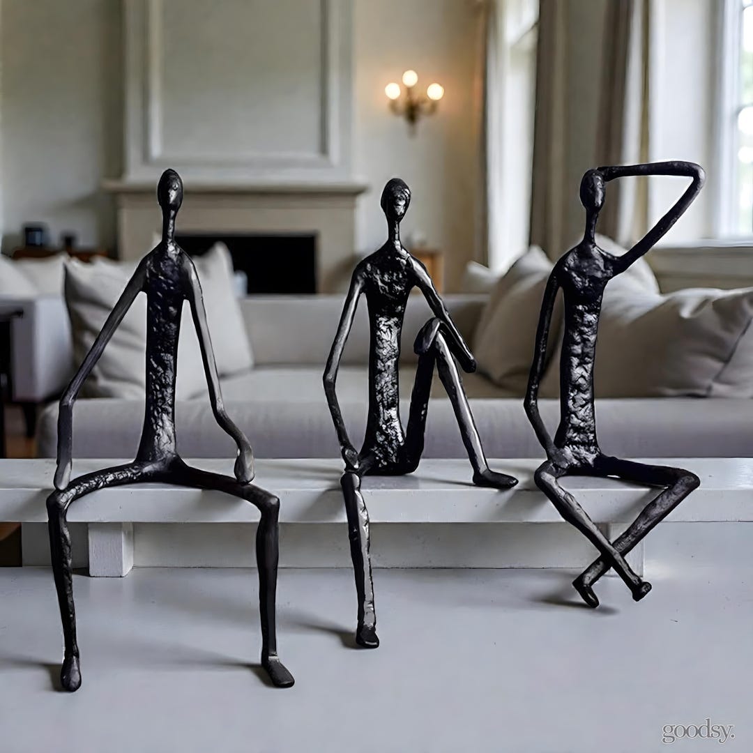 Minimalist Abstract Human Figurine - Modern Metal Sitting Sculpture ...