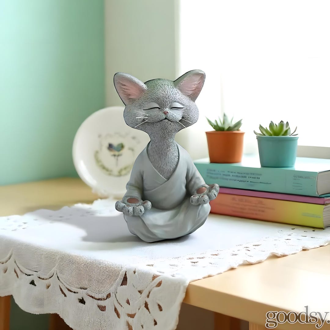 Meditating Cat Statue: Zen Yoga Kitty Figurine, Whimsical Home Decor - Etsy