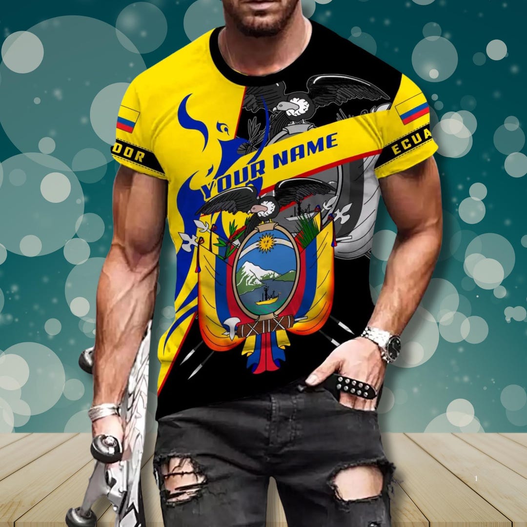 Custom Ecuador T-shirt With Name – Personalized Ecuadorian Flag & Coat ...