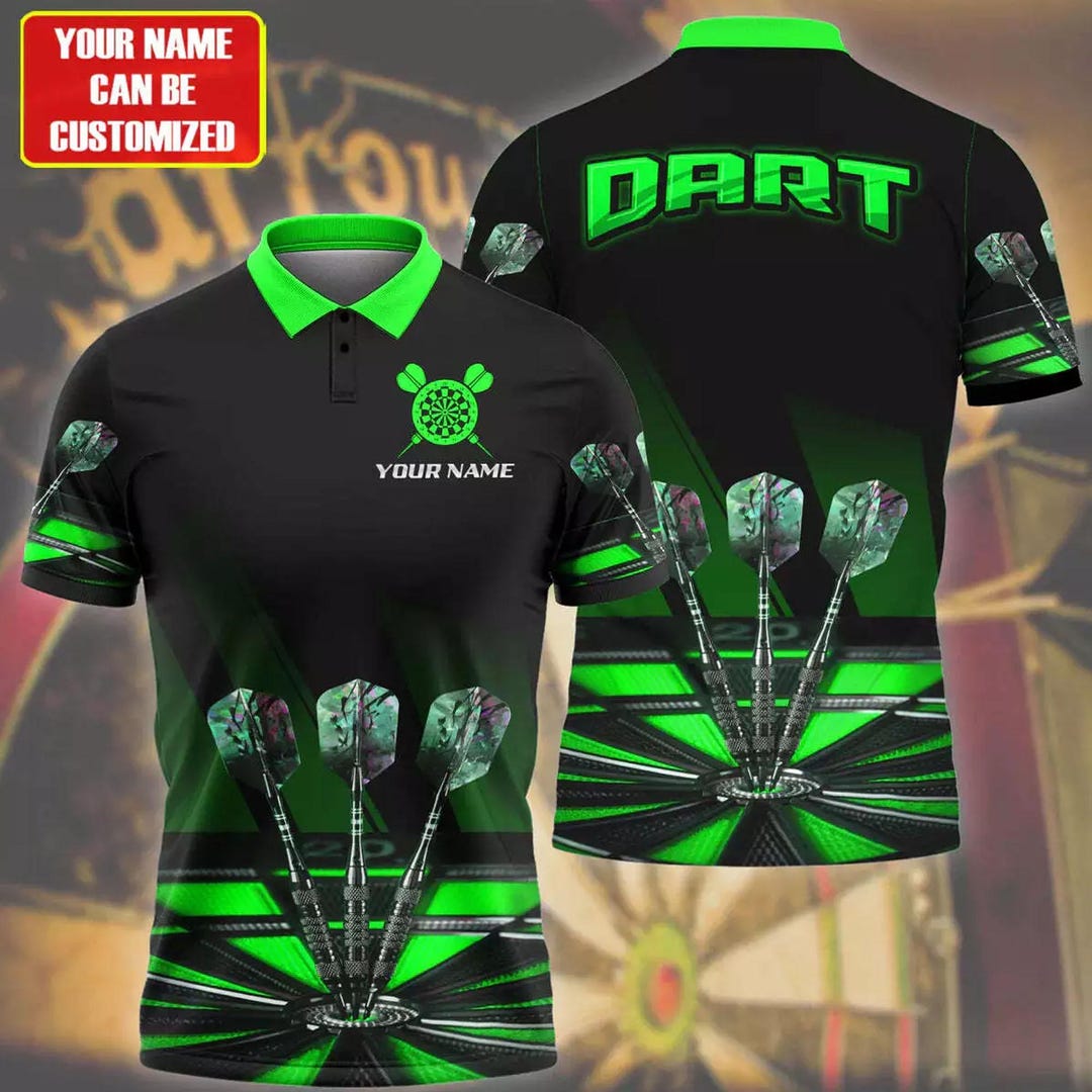 Custom Darts Polo Shirt – Personalized Dartboard Thrower Tee With Neon ...