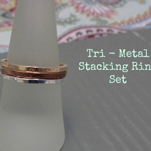 Set of Tri Metal Stacking Rings: Sterling Copper and Gold - Etsy