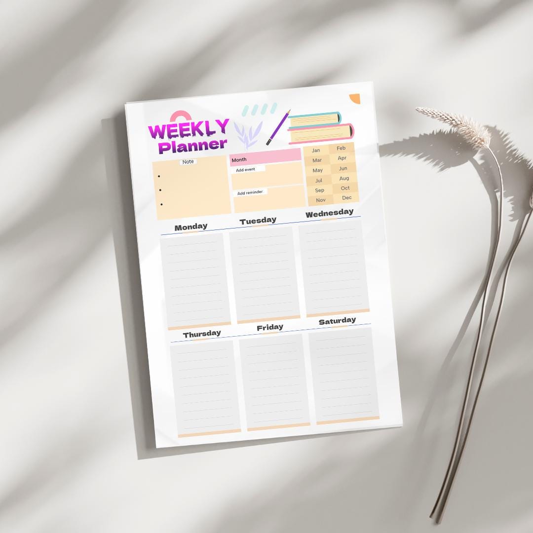 Printable Weekly Planner | Undated Digital Weekly Schedule | A4 PDF for ...