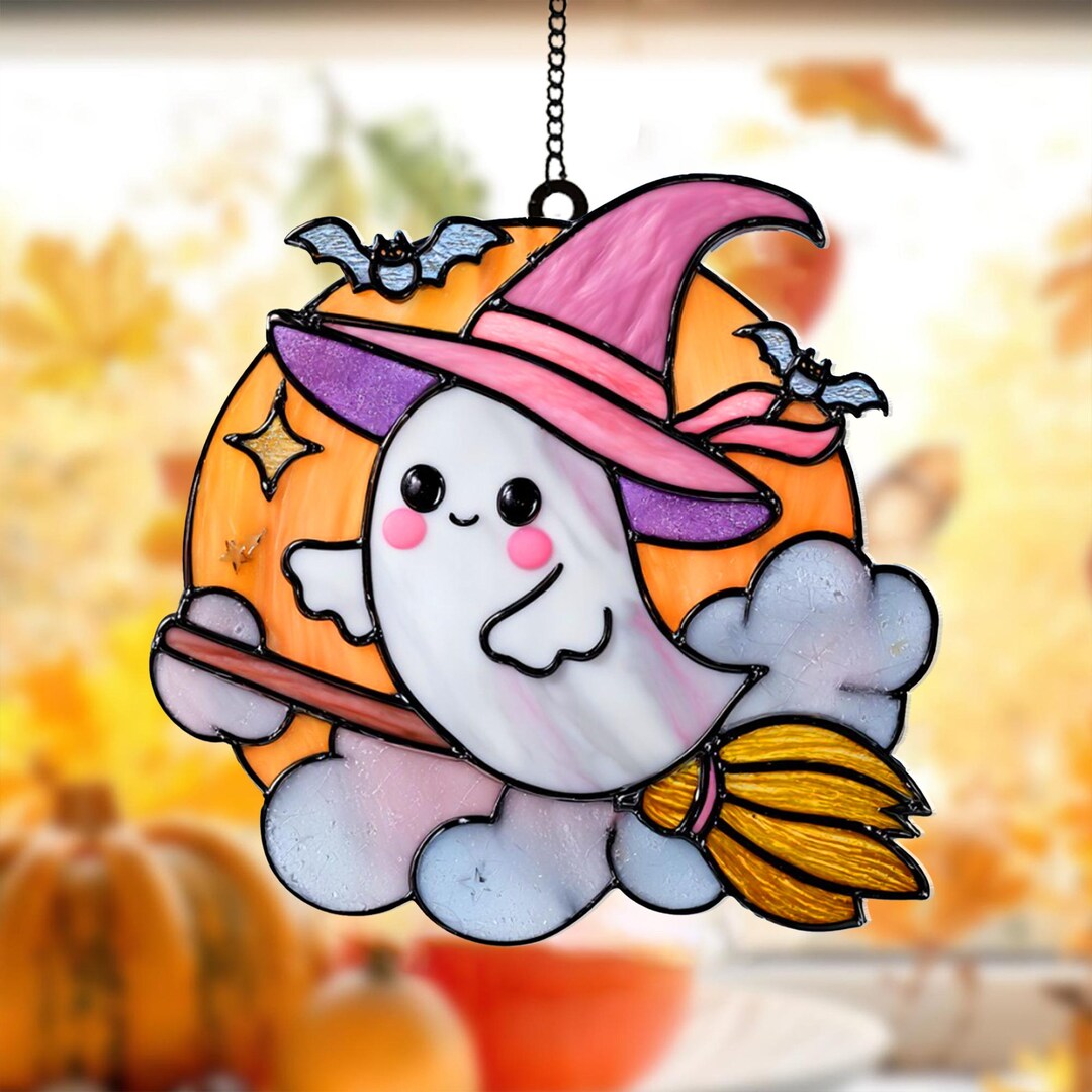 Ghost Witch Stained Glass Suncatcher: Halloween Window Decor - Etsy