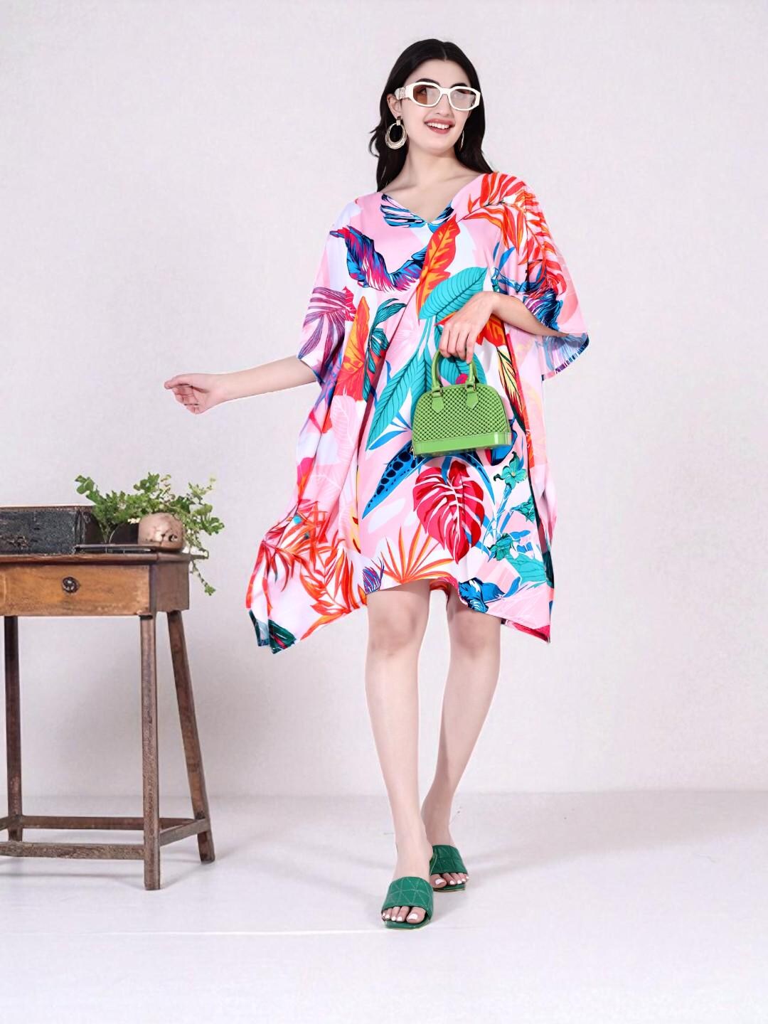 Tropical Print Kaftan Dress | Breathable Cotton | Beach Cover up ...