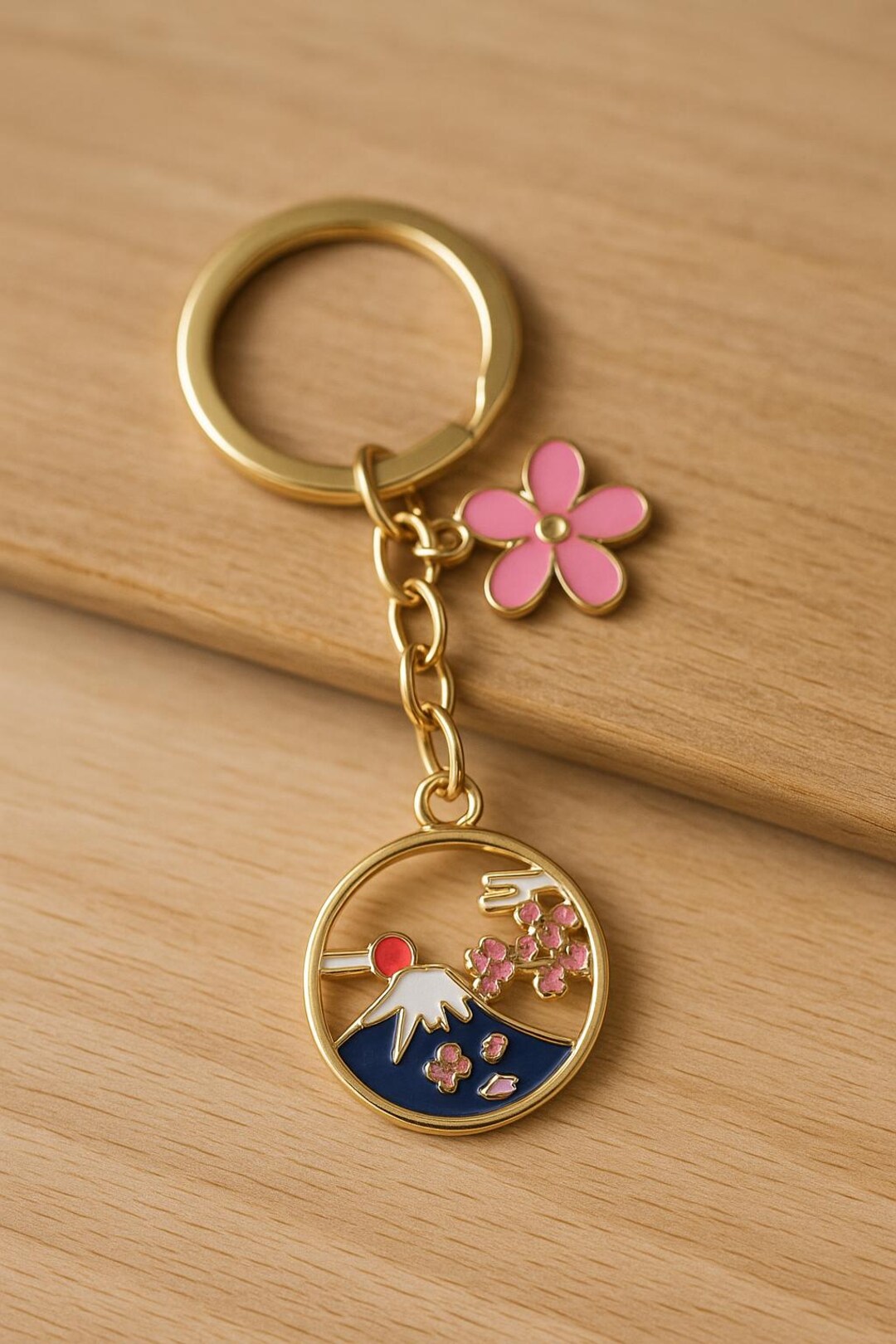 Mount Fuji and Cherry Blossom Keychain – Elegant Japanese Accessory in ...