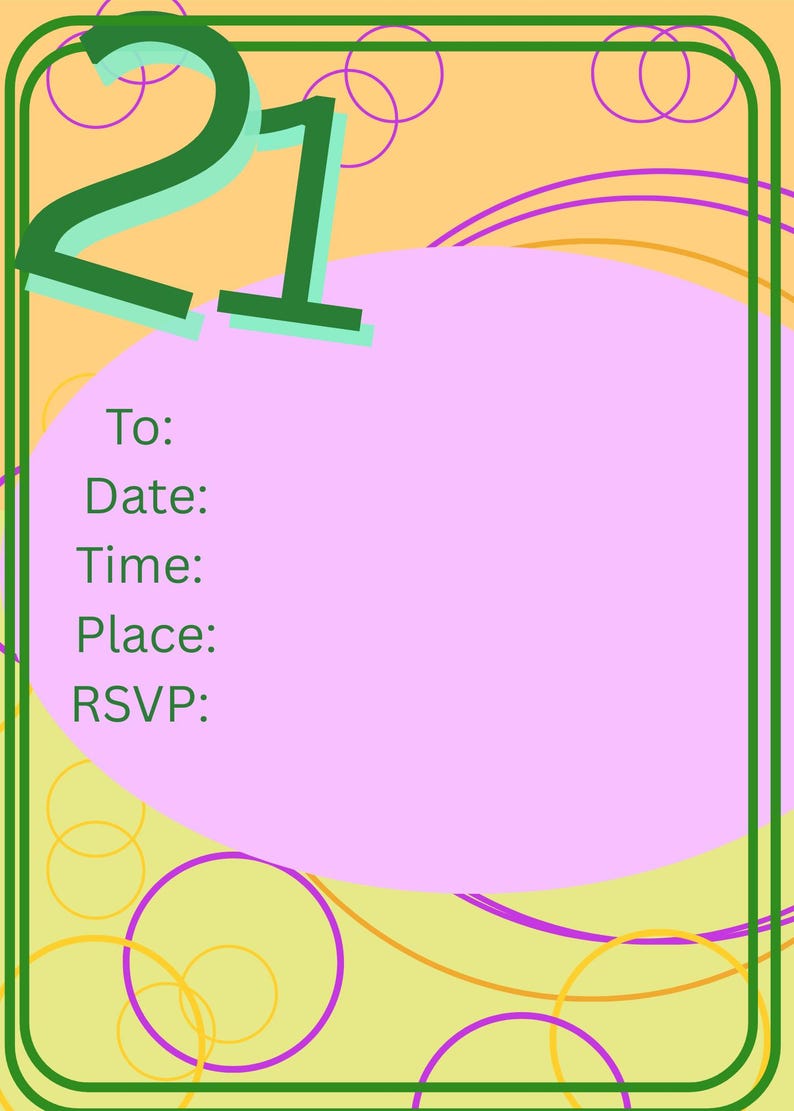 Bold & Colourful 21st Birthday Invitation Printable - Etsy