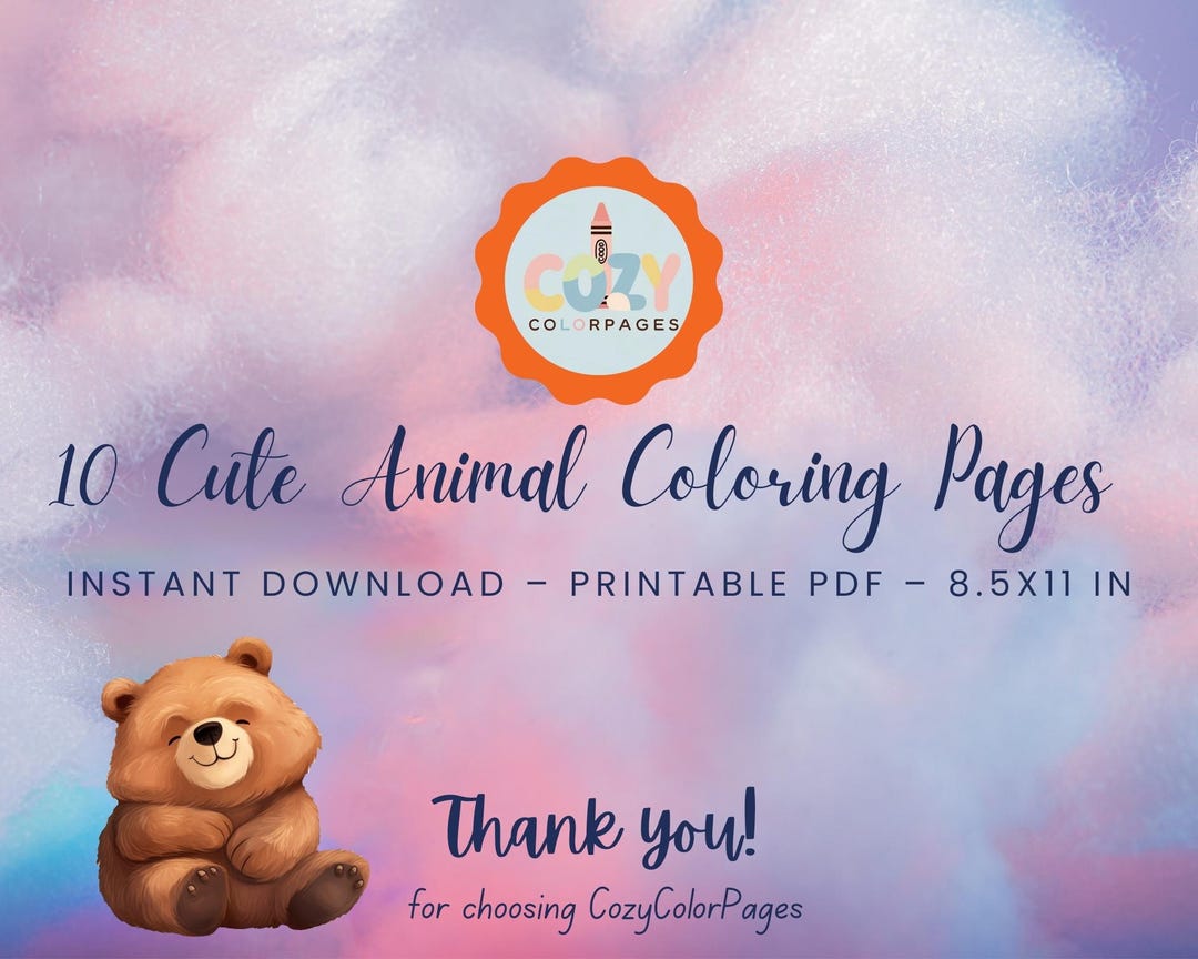 10 Cute Animal Coloring Pages - Instant Download PDF - Printable ...
