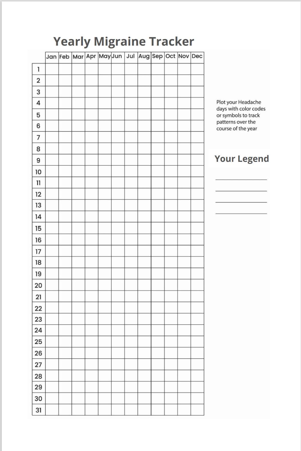 Migraine Journal Tracker Inserts. Downloadable Pain Chart - Etsy