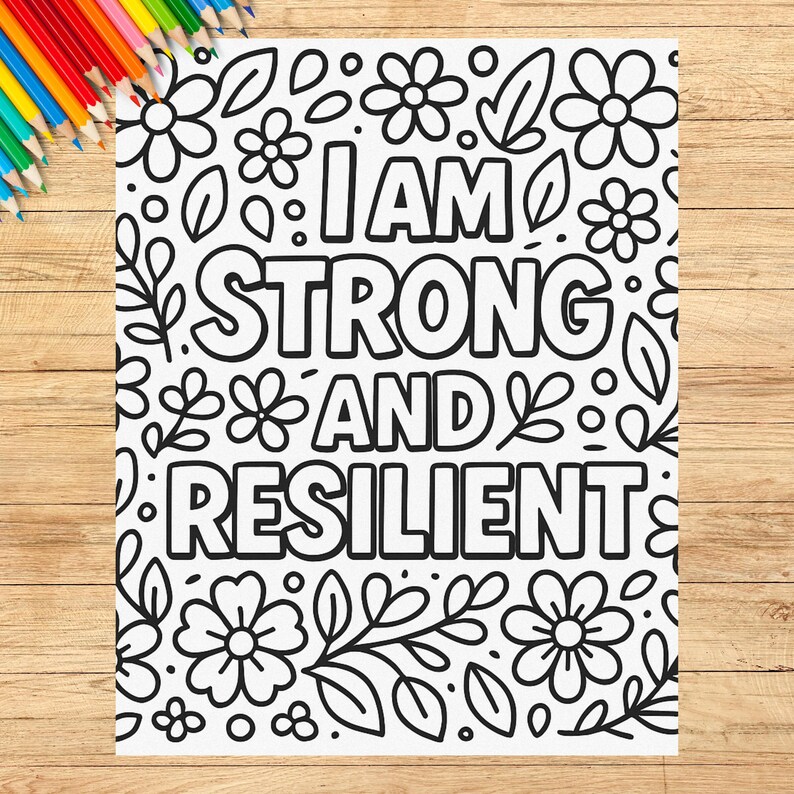 I Am Strong and Resilient Coloring Page: Affirmation Art (digital ...