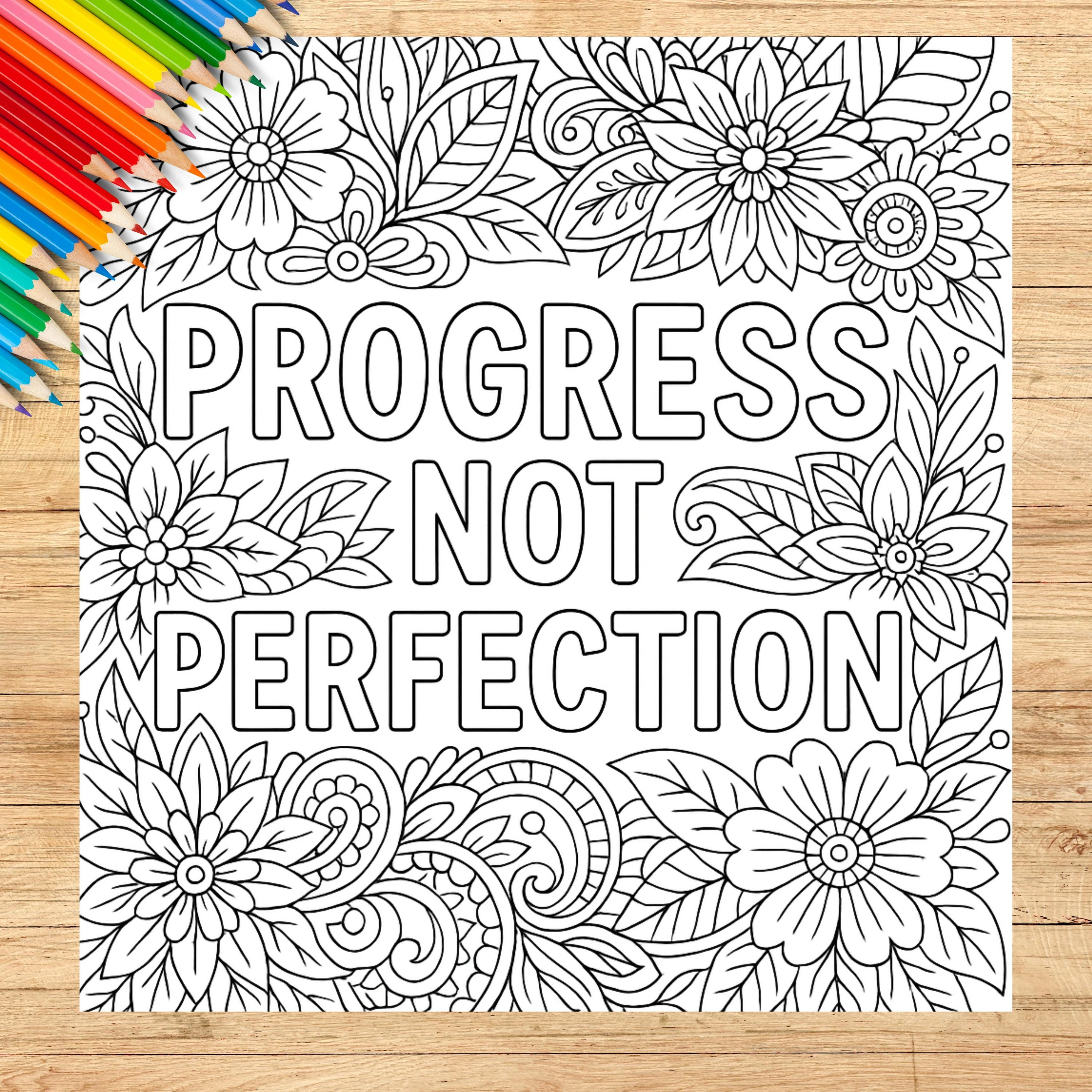 Progress Not Perfection Printable Coloring Page | Self-care Affirmation ...