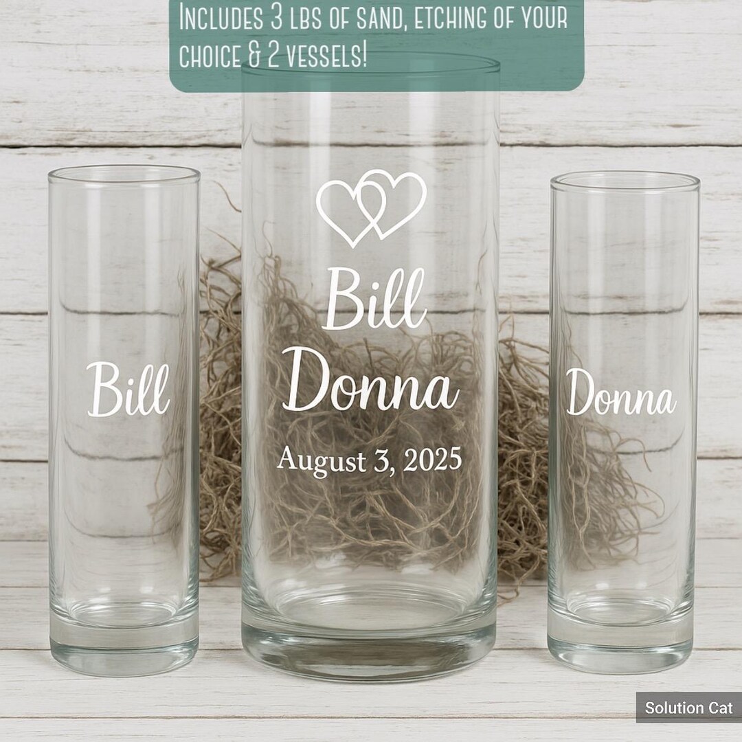 Personalized Unity Sand Ceremony Set: Etched Cylinder Vases Includes ...