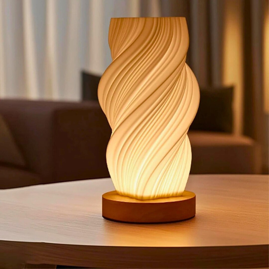 Modern Striped Mini Bedside Lamp – Wooden Base LED Night Light With USB ...