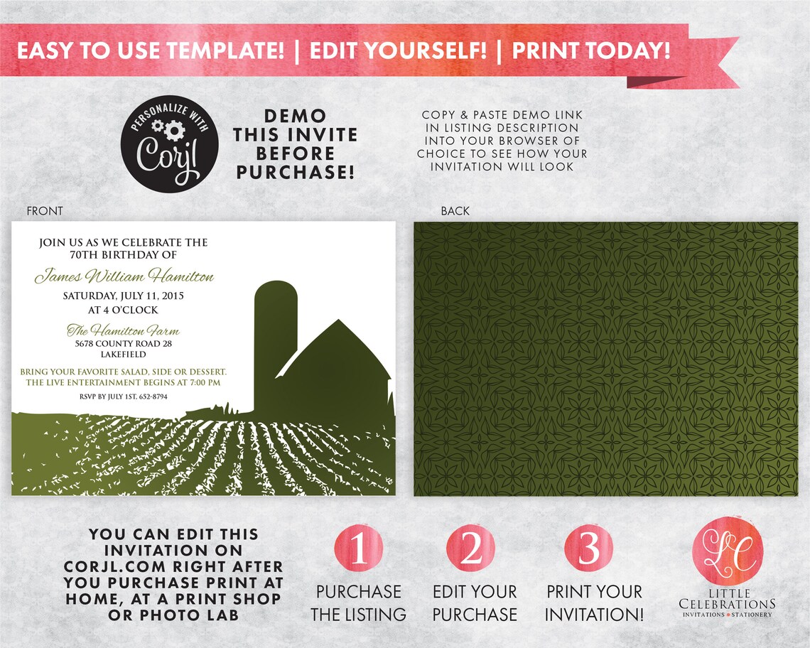 Farm Party Invitation Country Birthday Invitation Summer - Etsy