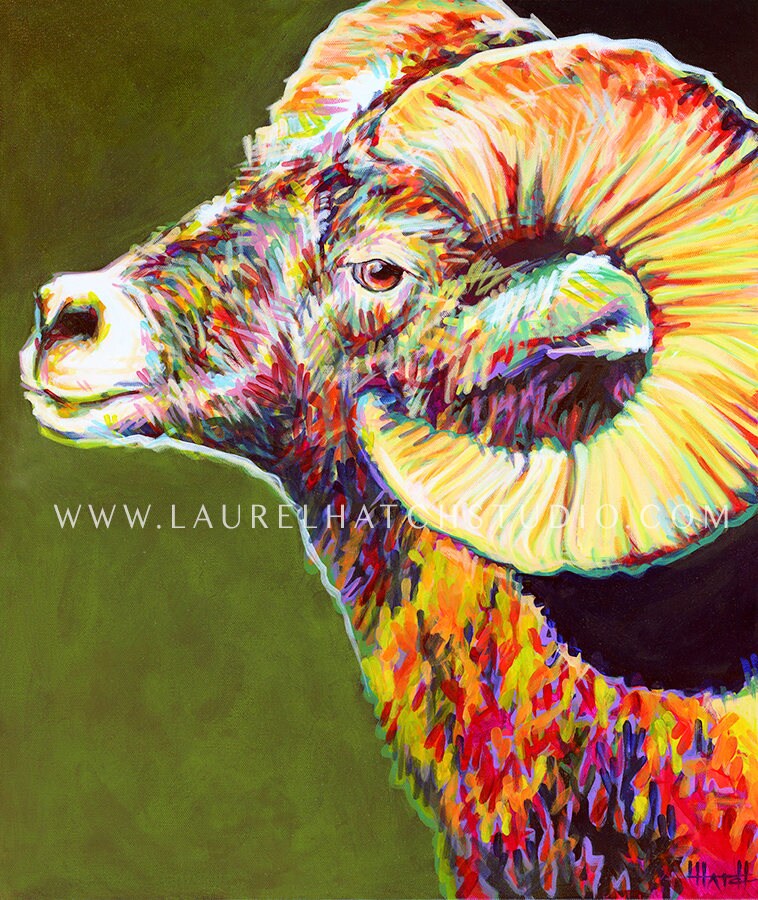 Boulder Ram Long Horn Sheep Art Giclee Print from Original Painting ...