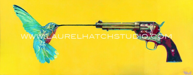 Humdinger Cowboy Hummingbird Pistol Revolver Gun Giclee Art Print From ...