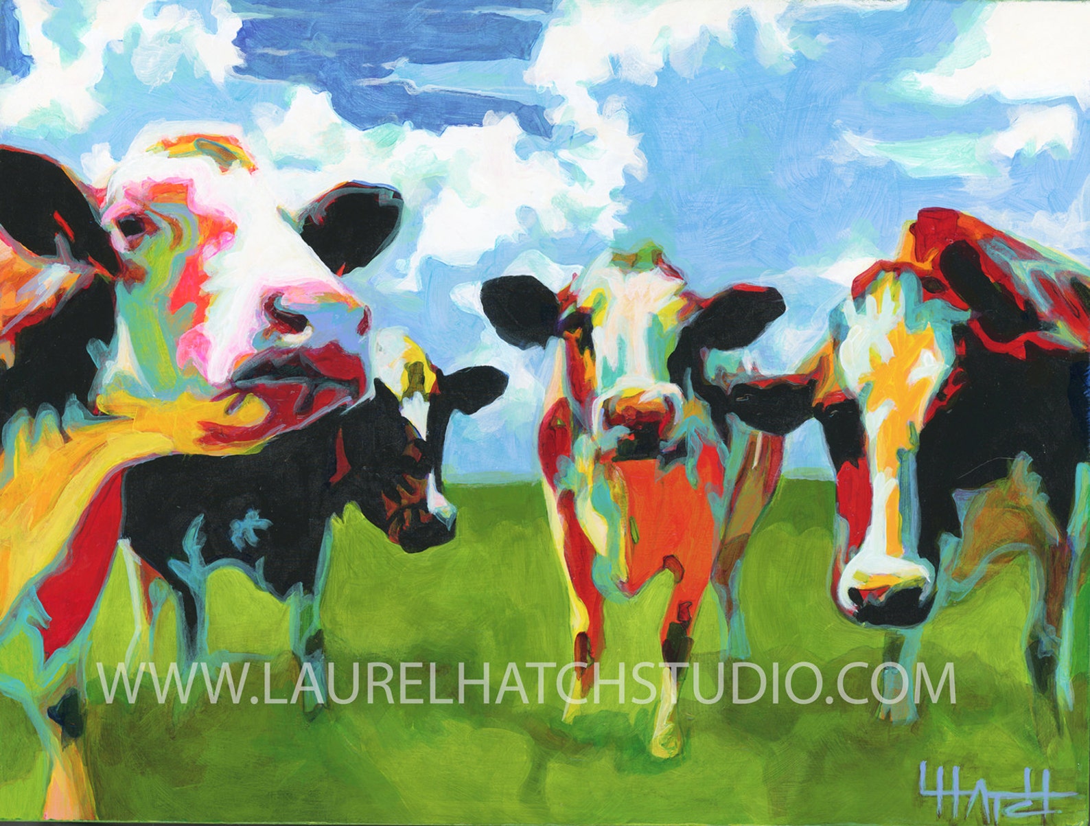 Blue Sky Cows Giclee Art Print From Original Painting Signed Limited ...