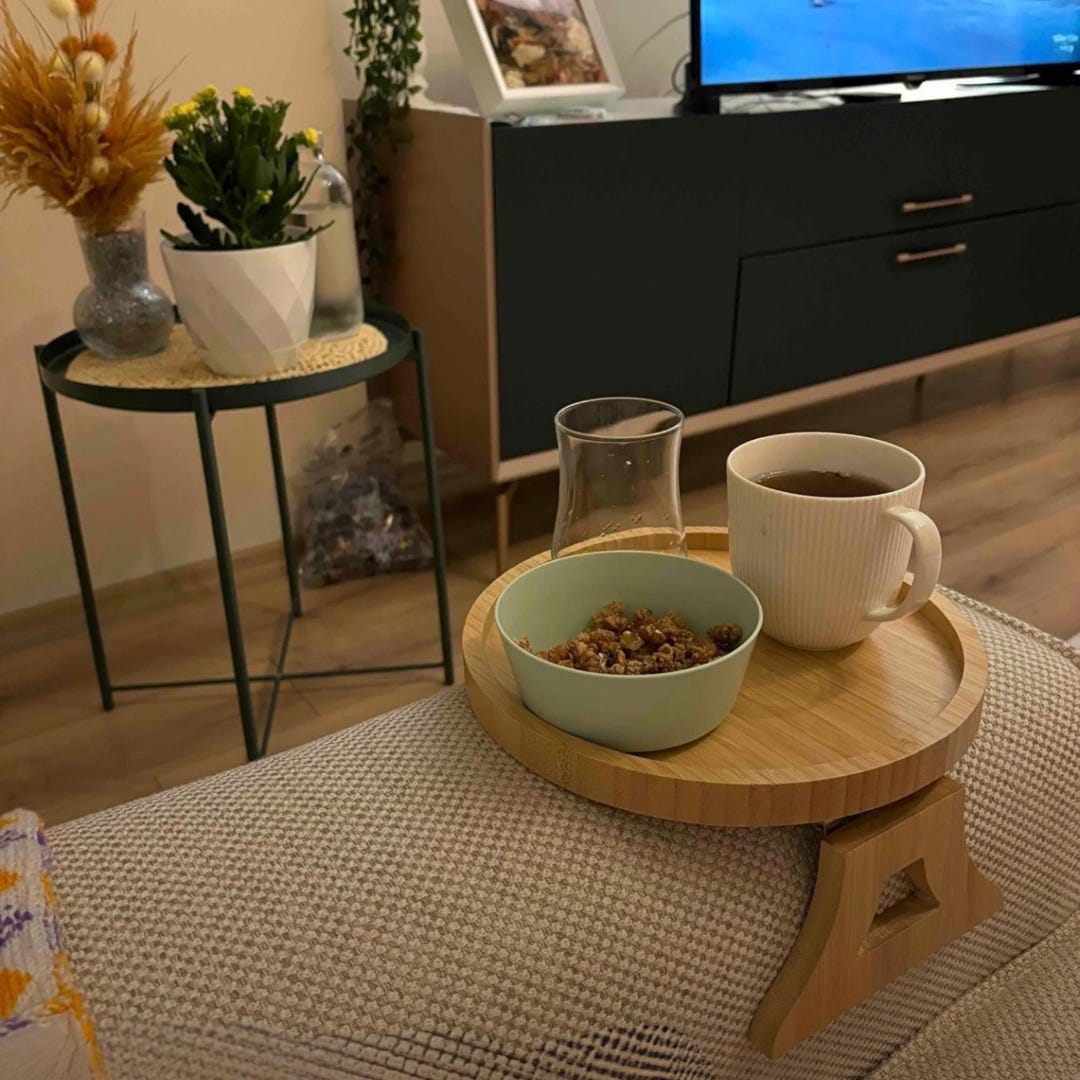 Handmade Round Wooden Sofa Arm Table – Living Room Tray (24x24 Cm) - Etsy