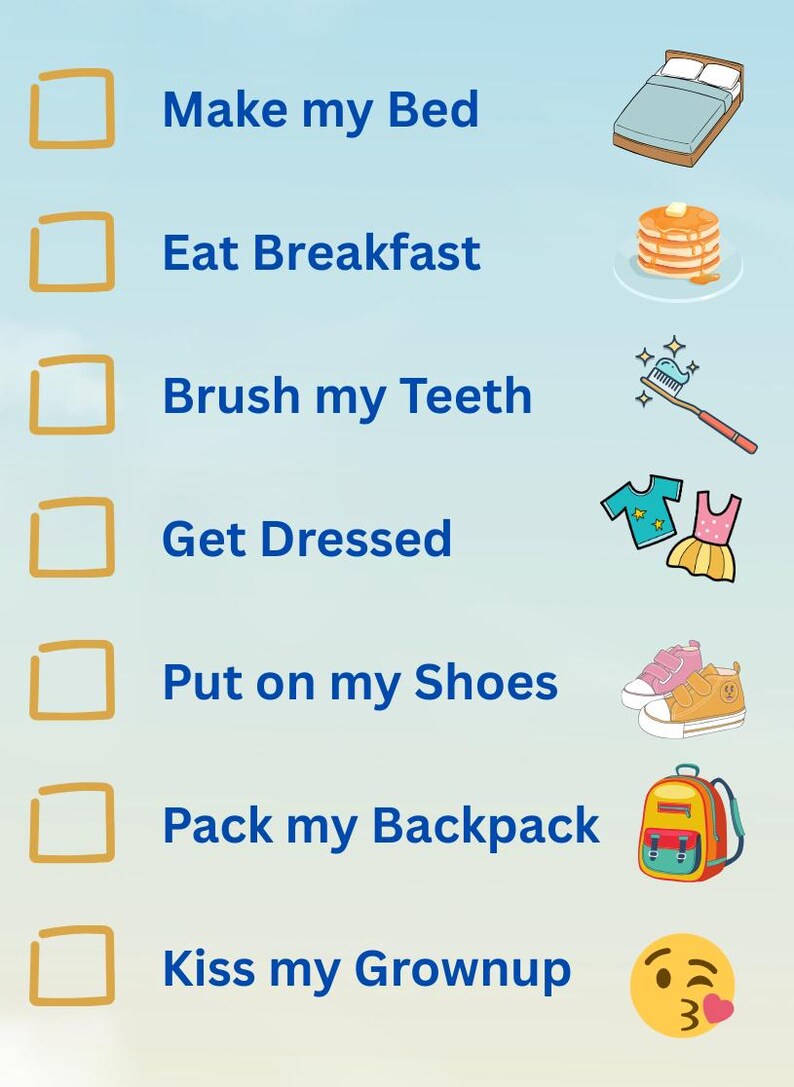 Kids Morning Routine Chart Printable | Checklist for Toddlers and Kids ...