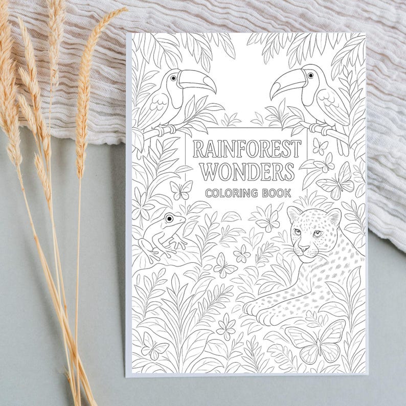 Rainforest Wonders Coloring Book 25 Printable Jungle Pages | Tropical ...