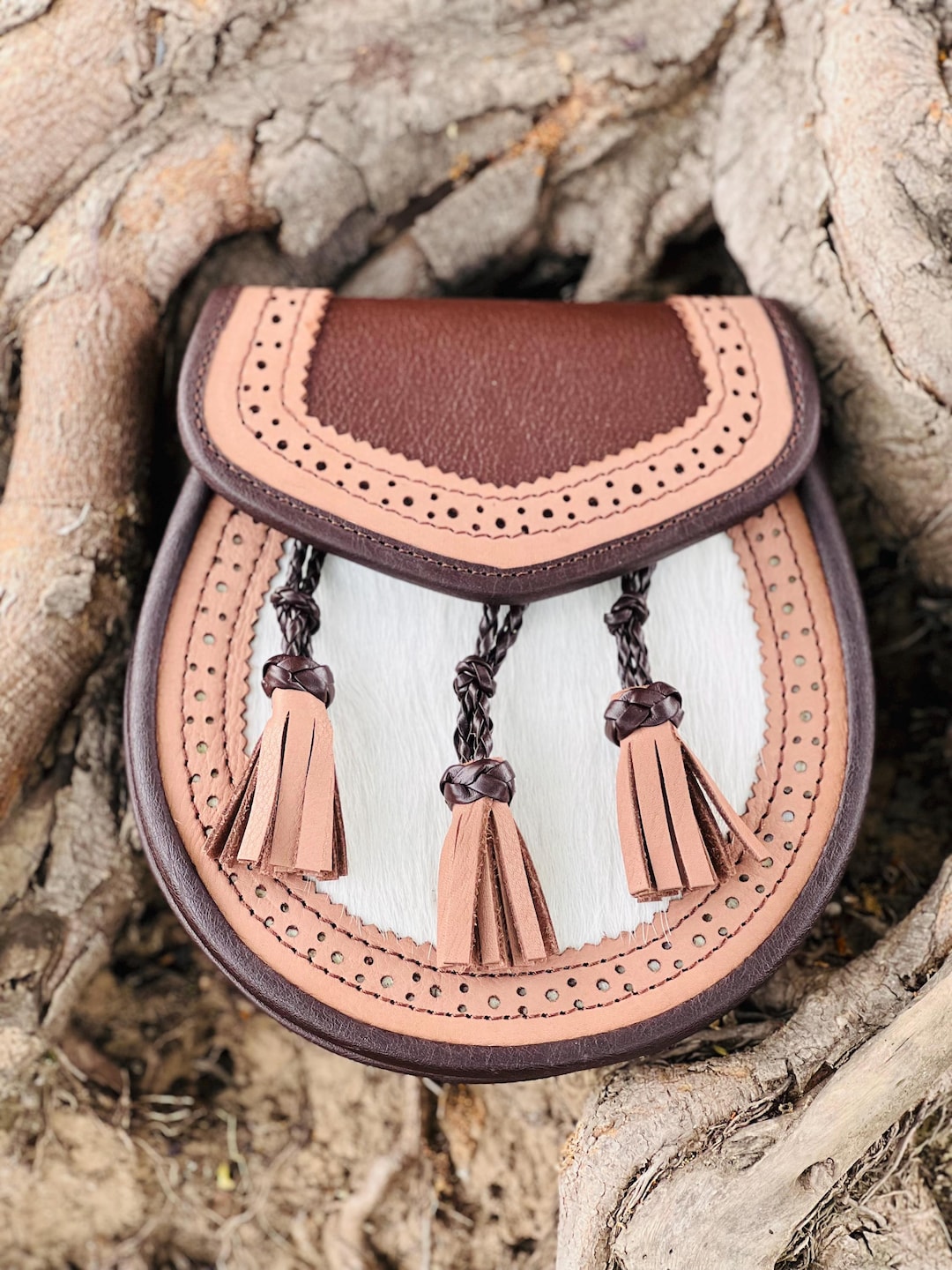 Scottish Tan Brown Leather Sporran Traditional Design Sporran Handmade ...