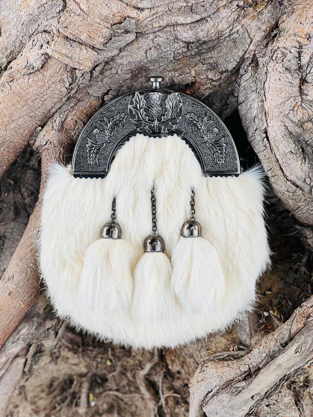 Scottish Rabbit Fur Sporran Traditional Thistle Design Sporran Handmade ...