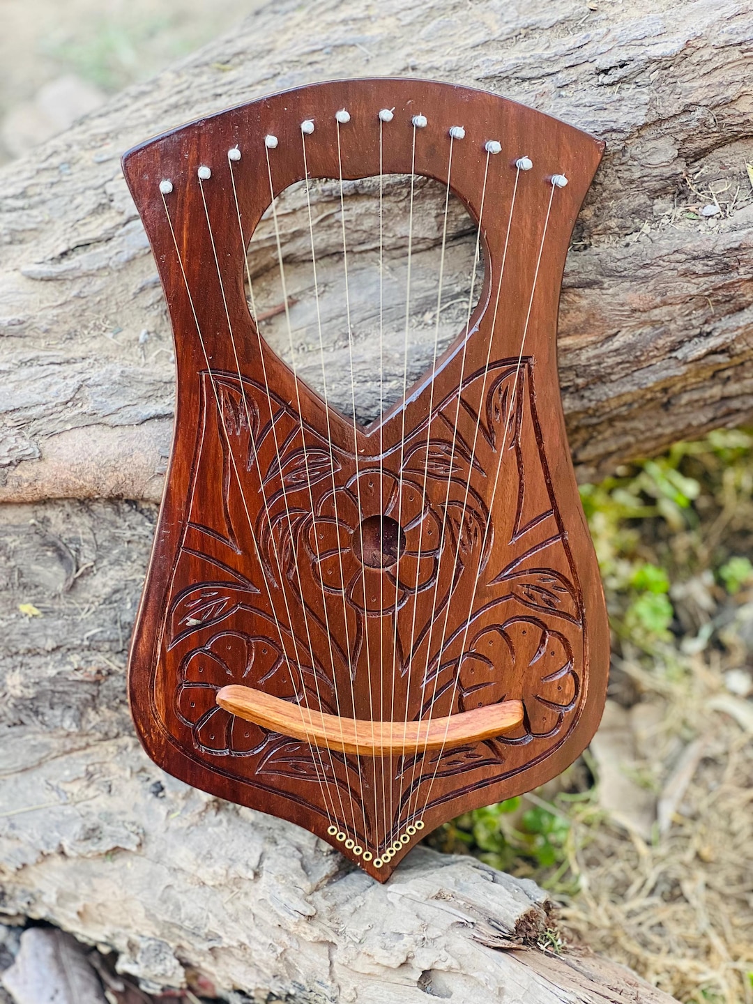 Heart Flower Design Lyre Harp Rosewood Medieval Musical Instruments ...