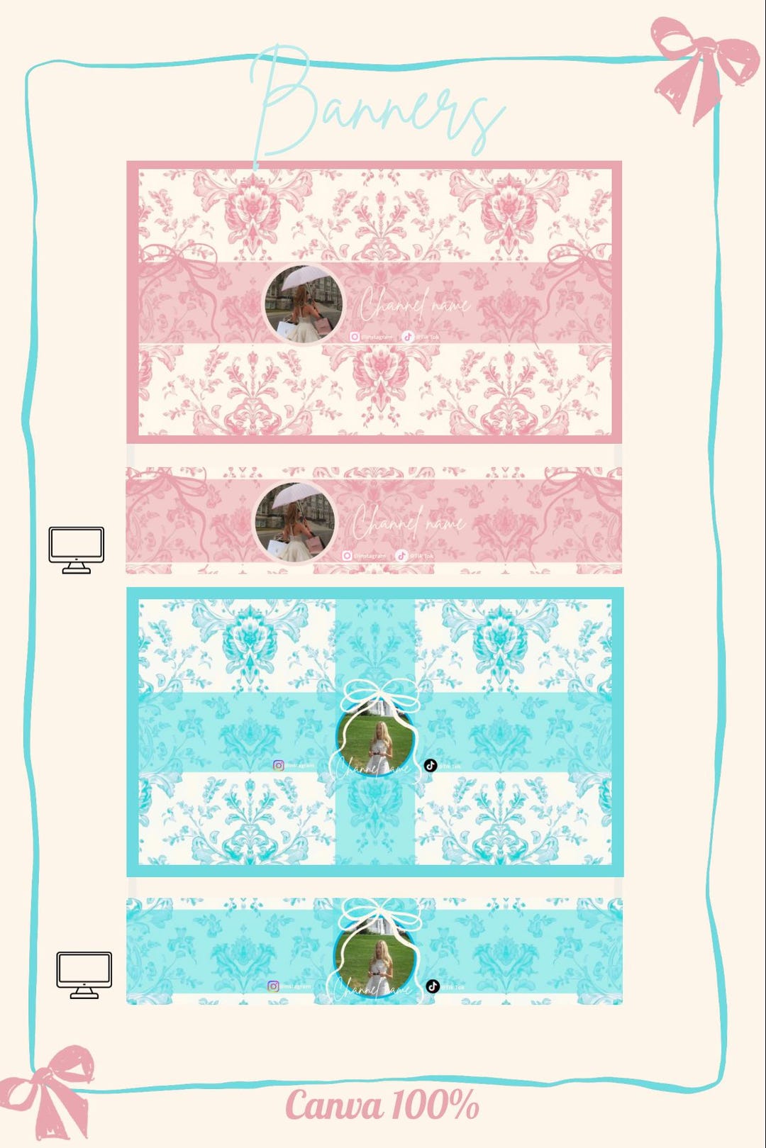 Coquette Youtube Channel Banner – Pink & Blue Vintage Aesthetic (canva ...