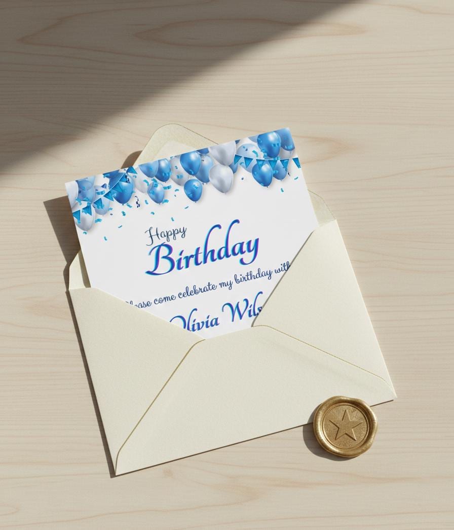 Modern Birthday Invitation for Kids or Adults, Silver and Blue Party ...