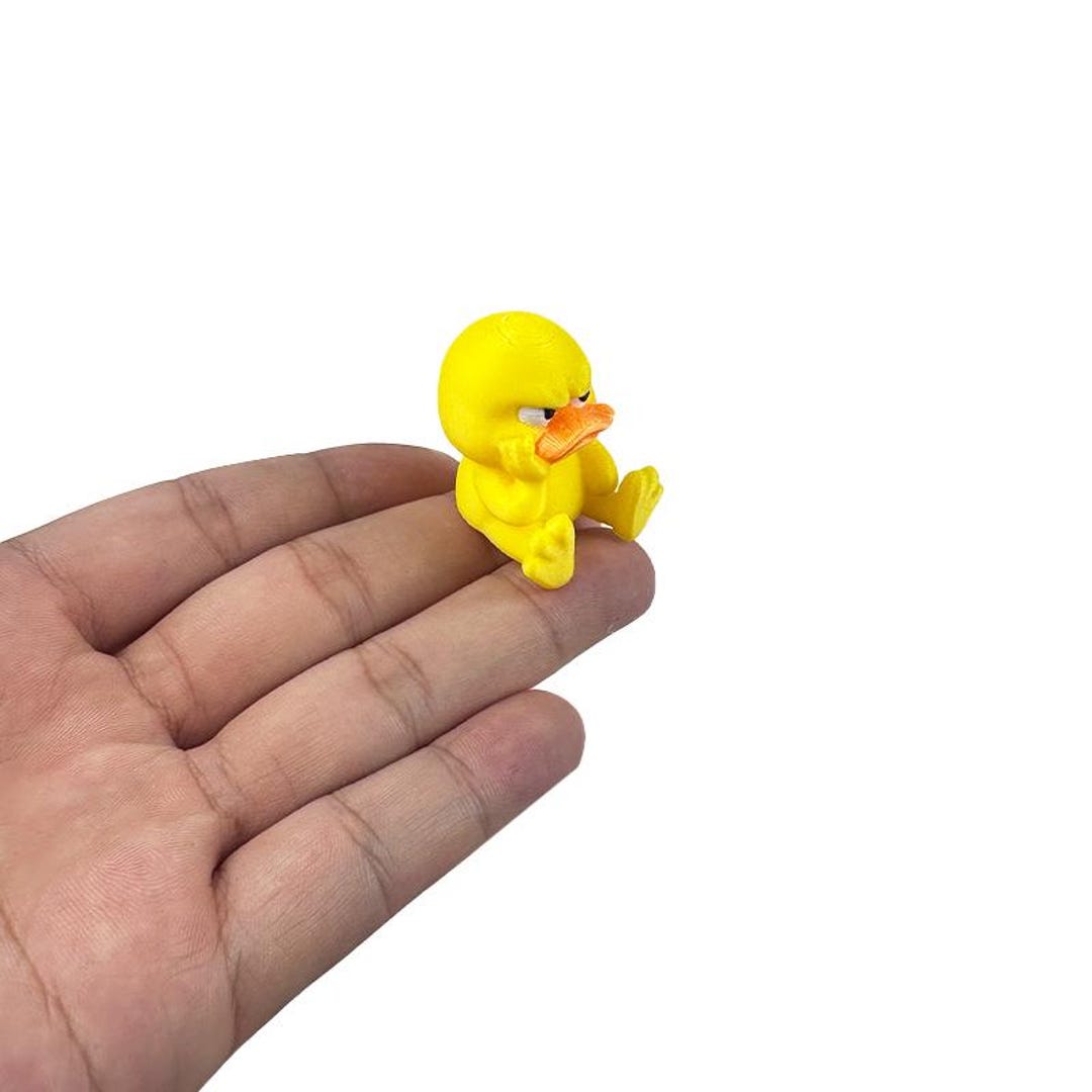 Mini 3D Printed Angry Yellow Duck Figurine – Cartoon Style Desk Toy ...