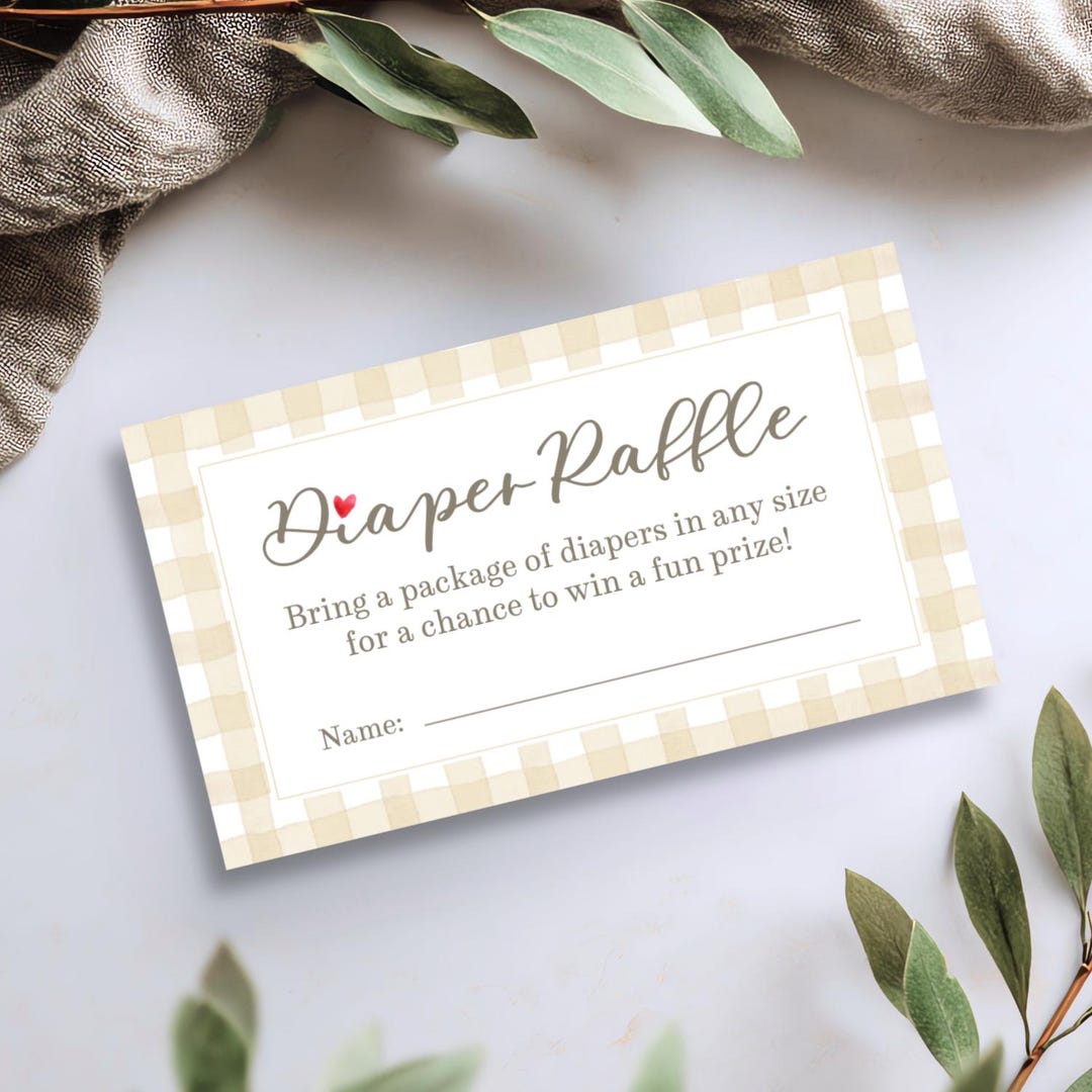 Beige Gingham Baby Shower Diaper Raffle Ticket Digital Template ...