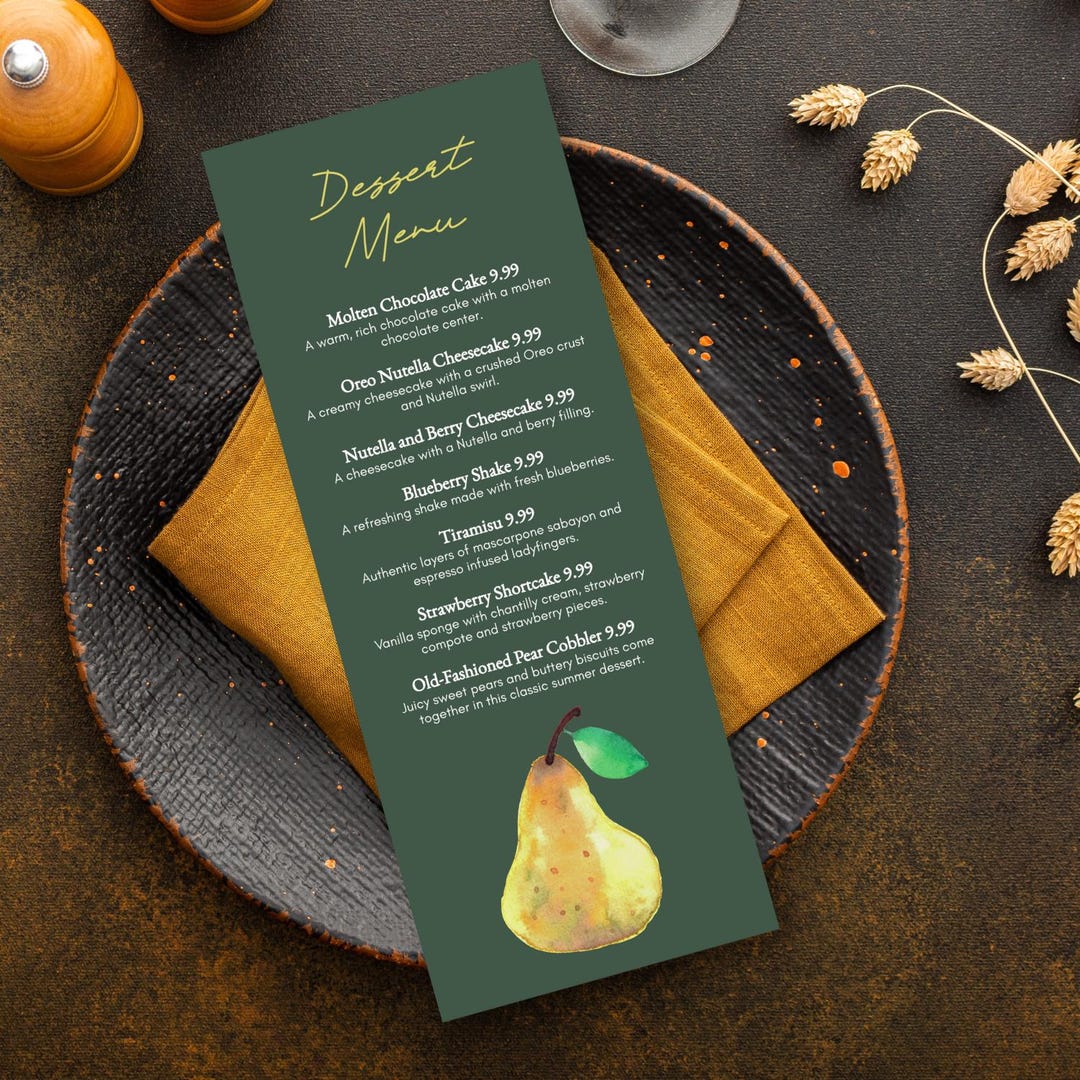 Editable Pear Party Menu Template: Printable Green-themed Design ...