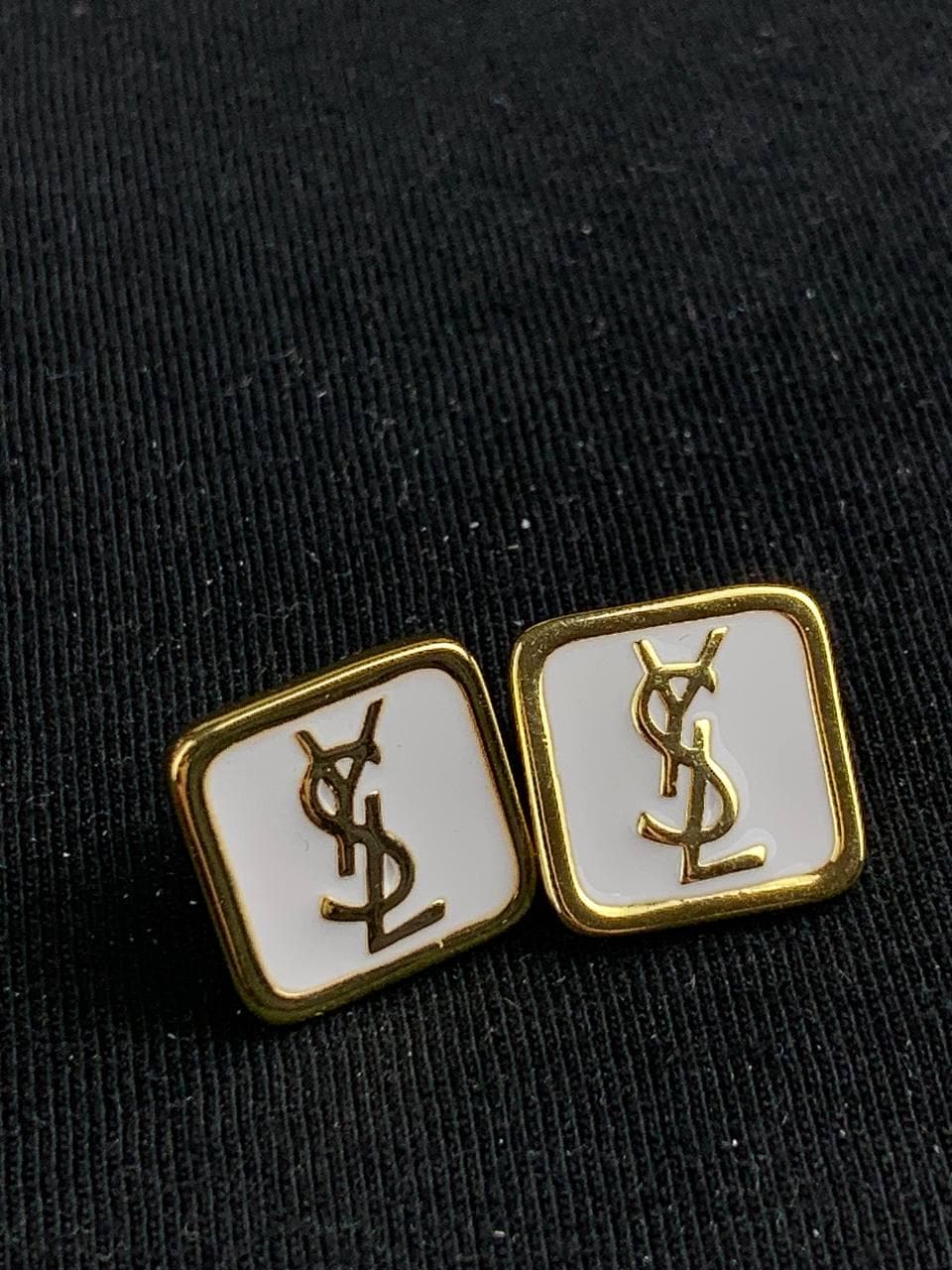 Saint Laurent Gold Ysl white Logo Stud Earrings - Etsy