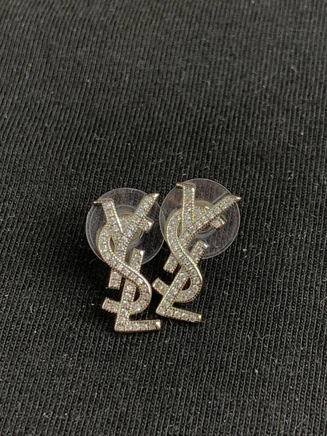 Yves Saint Laurent Gold crystal Ysl logo Stud Earrings - Etsy