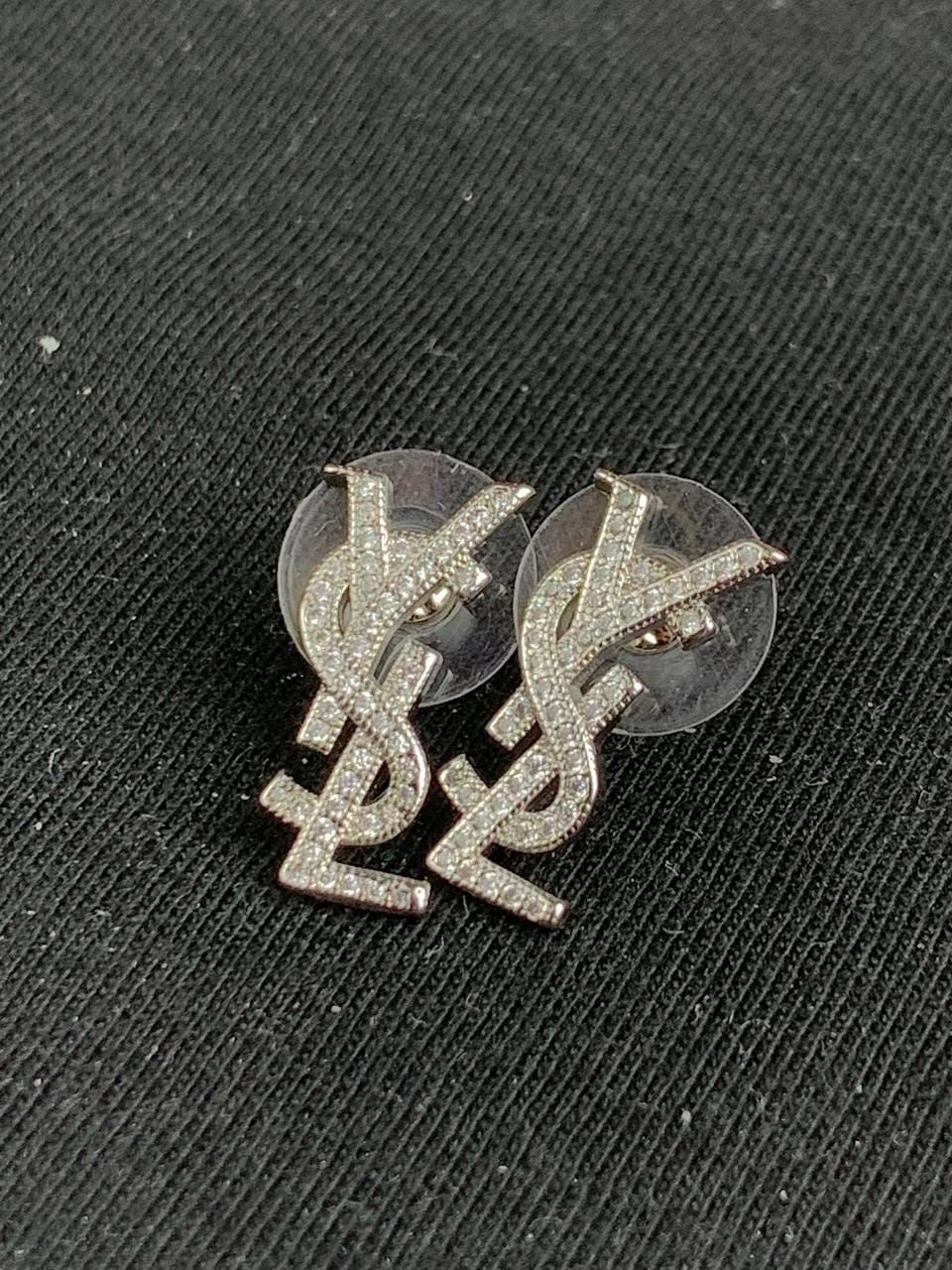 Yves Saint Laurent Gold crystal Ysl logo Stud Earrings - Etsy