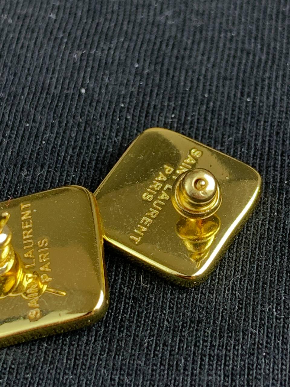 Saint Laurent Gold Ysl white Logo Stud Earrings - Etsy