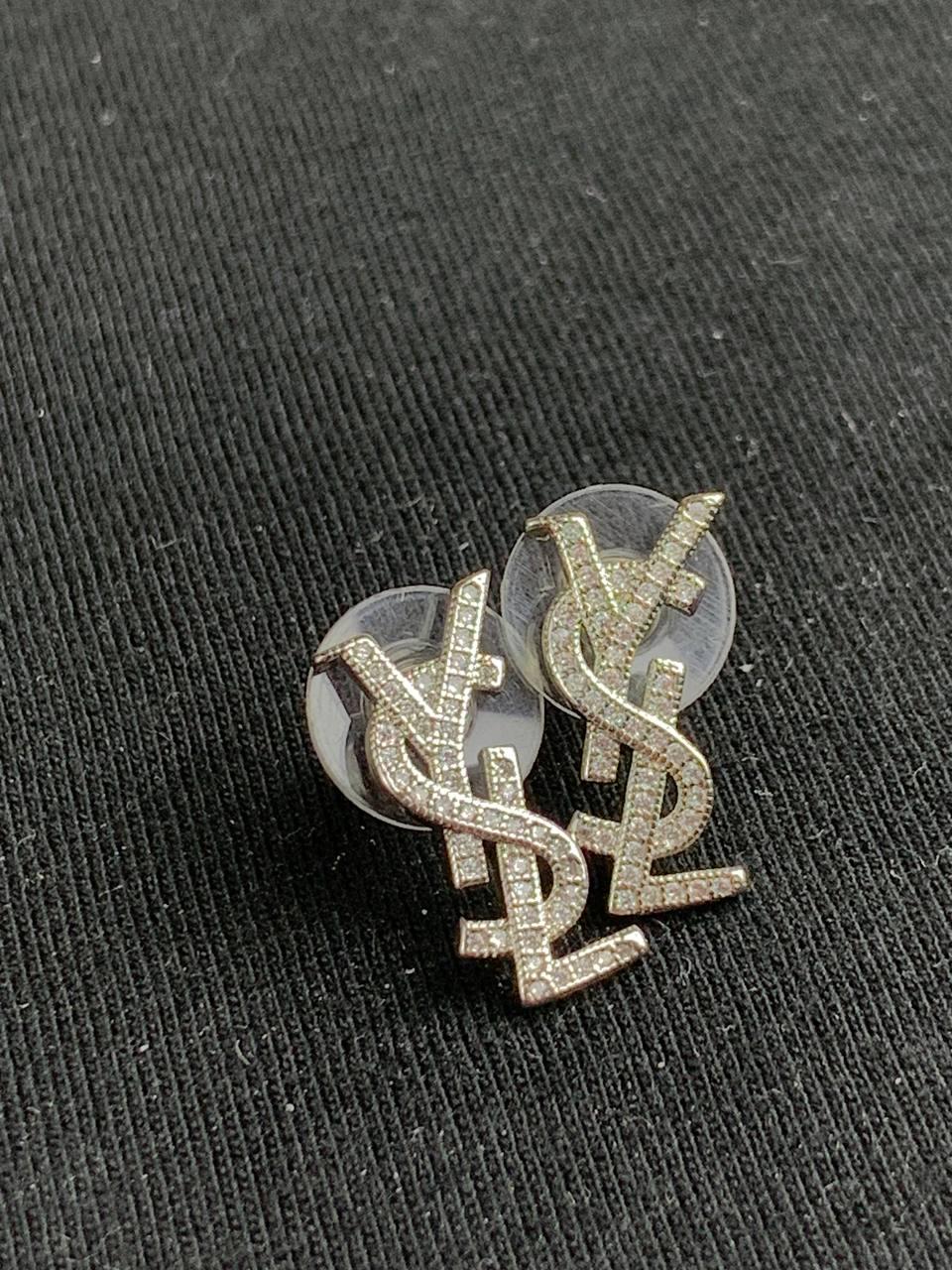 Yves Saint Laurent Gold crystal Ysl logo Stud Earrings - Etsy
