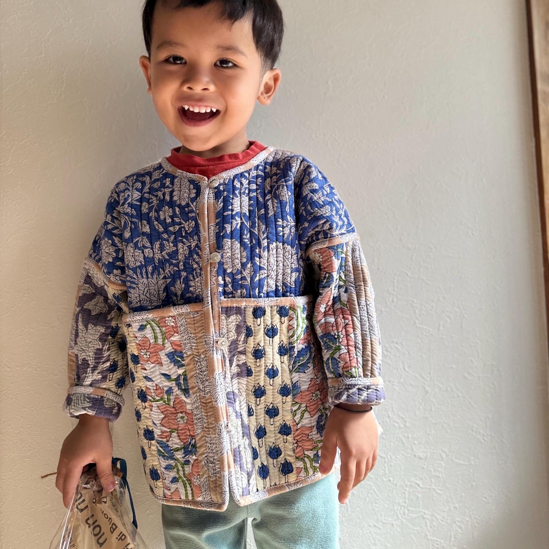 Hand Block Print Quilted Kids Jacket, Japanese Reversible Coat - Etsy