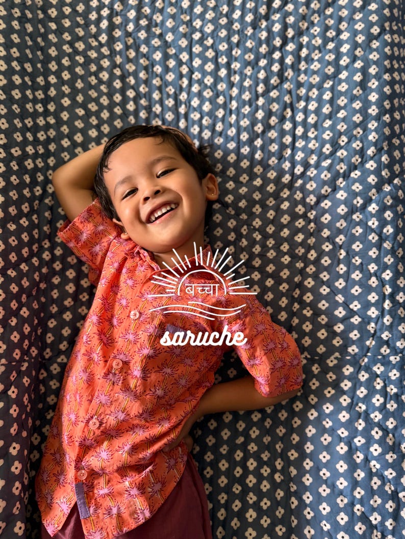 Block Print Boy Shirt, Short Sleeve Cotton Toddler Top, Handmade - Etsy