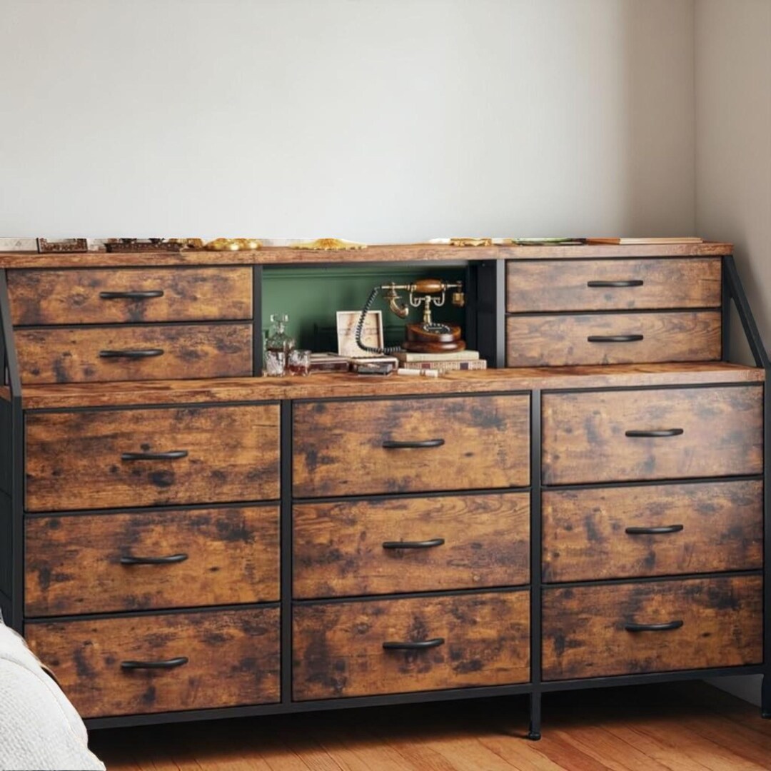 Wooden Top Dresser for Bedroom, Dressers & Chests of Drawers With 13 ...