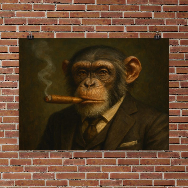 Monkey Gentleman Poster, Cigar Smoking Ape Art Print, Modern Animal ...