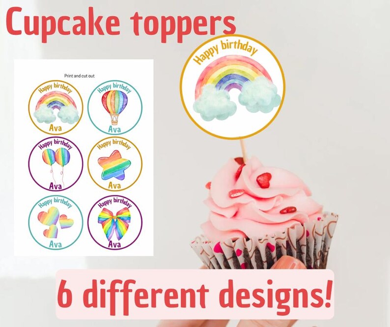 Rainbow Birthday Party Bundle | Printable Kit With Invitation, Cupcake ...