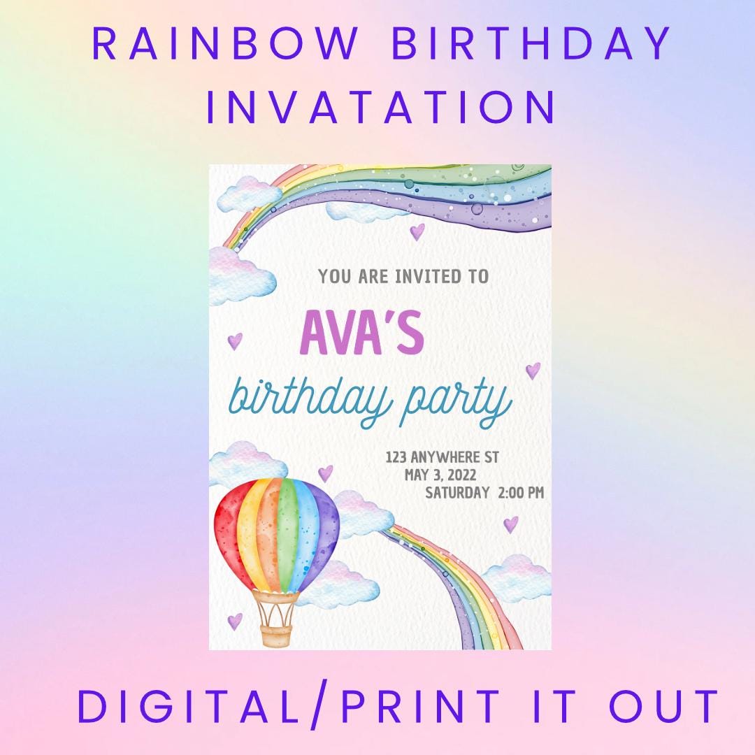Rainbow Birthday Party Bundle | Printable Kit With Invitation, Cupcake ...