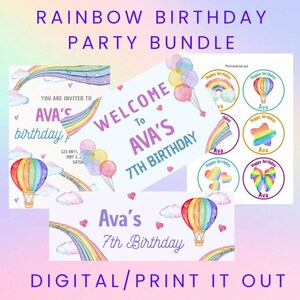 Rainbow Birthday Party Bundle | Printable Kit With Invitation, Cupcake ...