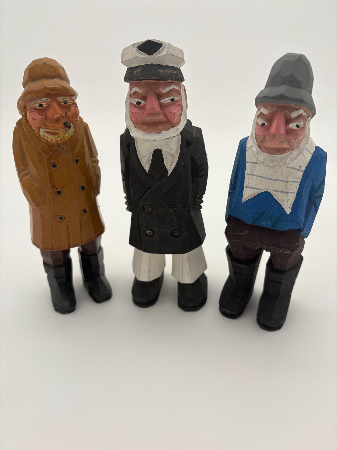 Vintage Handcrafted Wooden Sea Captains – Nautical Figurine Trio – 7.5 ...